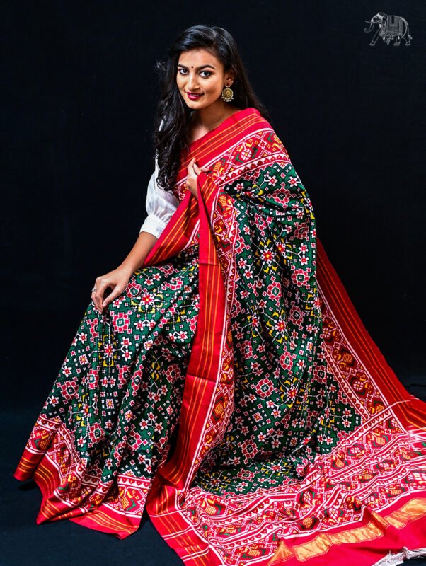 Green Double Ikat Patan Patola Pure Silk Saree - House of Kalakriti ...